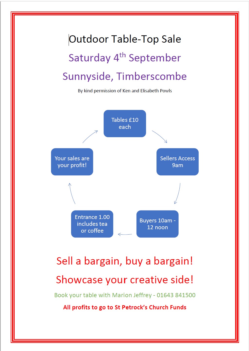 Outdoor Table-Top Sale – don’t forget to book your table! – Timberscombe