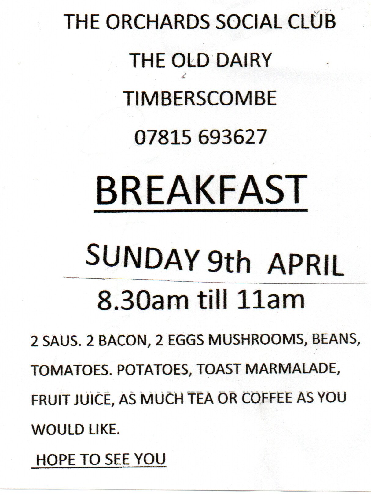 Breakfast – Timberscombe